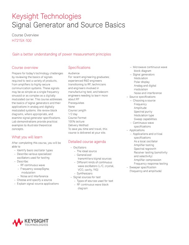 Signal Generator and Source Basics - Course Overview PDF Asset Page | Keysight
